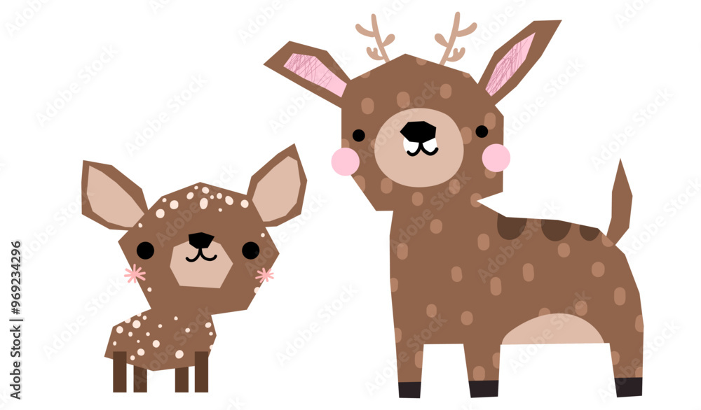 Deer educational card mother and kid play child forest woodland animals ...