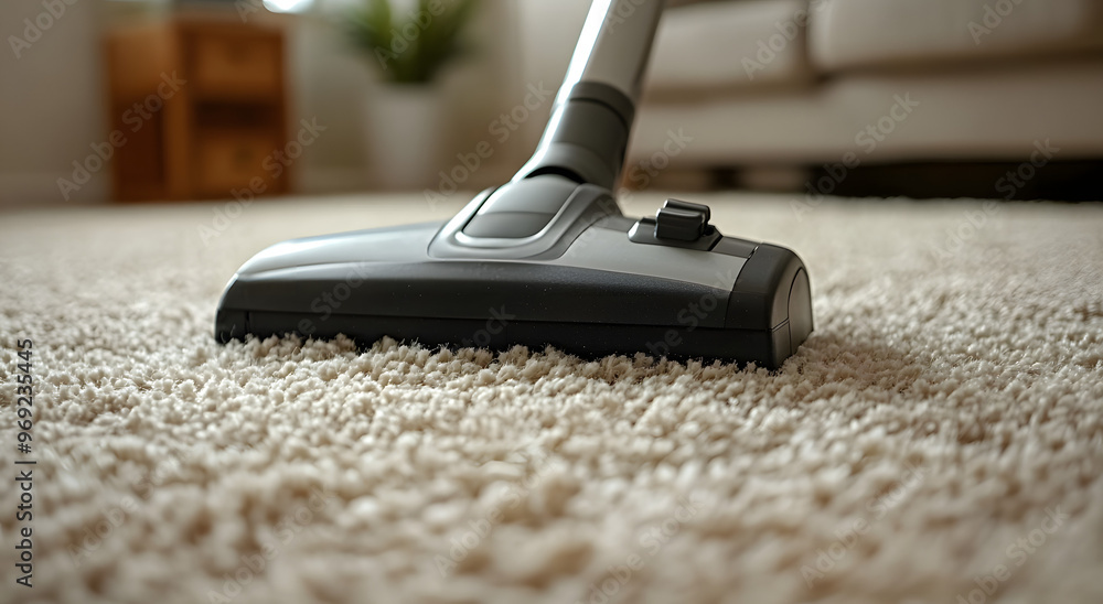 “Close-up of a Vacuum Cleaner in Action, Cleaning a Carpet at Home with ...