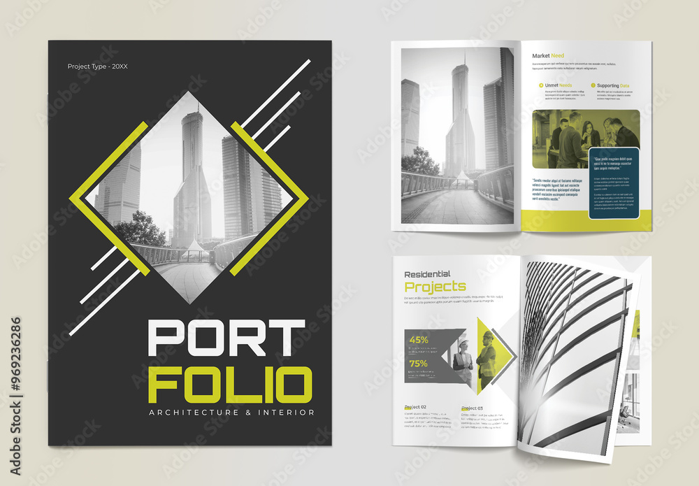 Editable Architecture Portfolio Template with Black & Green Accents ...
