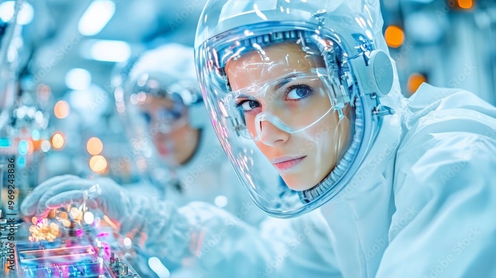 A worker programming a robotic arm on a manufacturing line, ensuring ...