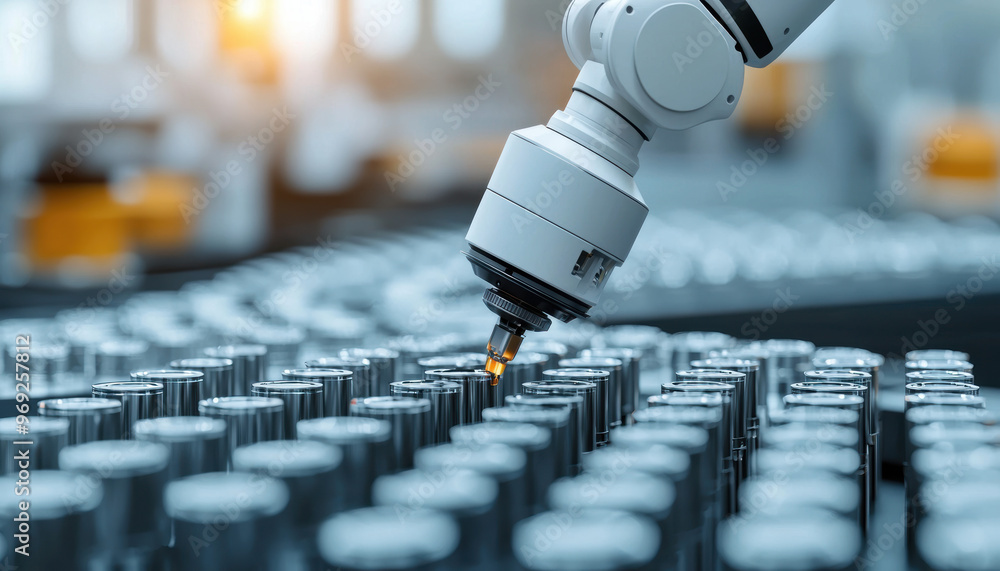 Robotic camera performing a 360degree inspection of products on a ...