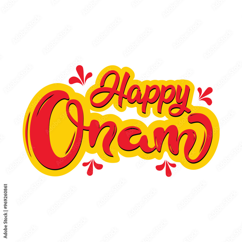 Handwritten lettering of Happy Onam red and yellow Stock Vector | Adobe ...