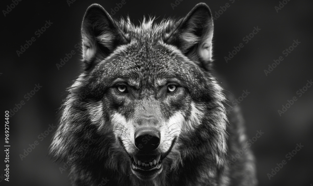 Greyscale Closeup of Angry Wolf with Blurred Background, Intense ...
