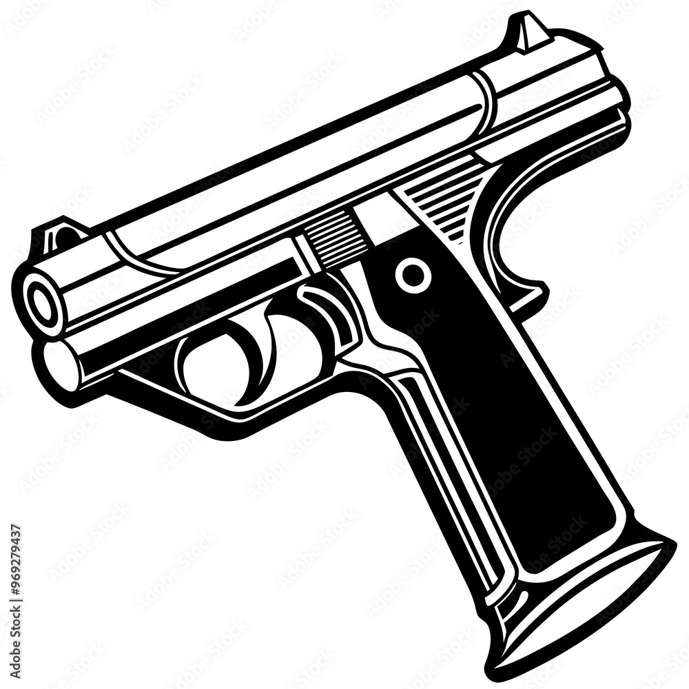 Graphic silhouette shotgun rifle with ammo clip. Graphic black and ...