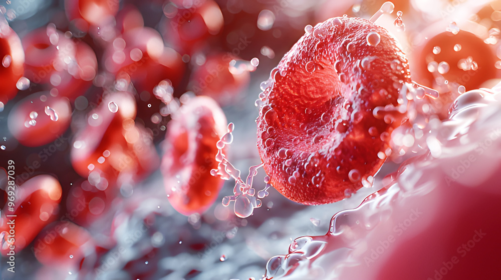 Dispersion of Red blood cells flowing in vessel (Erythrocyte) medical ...
