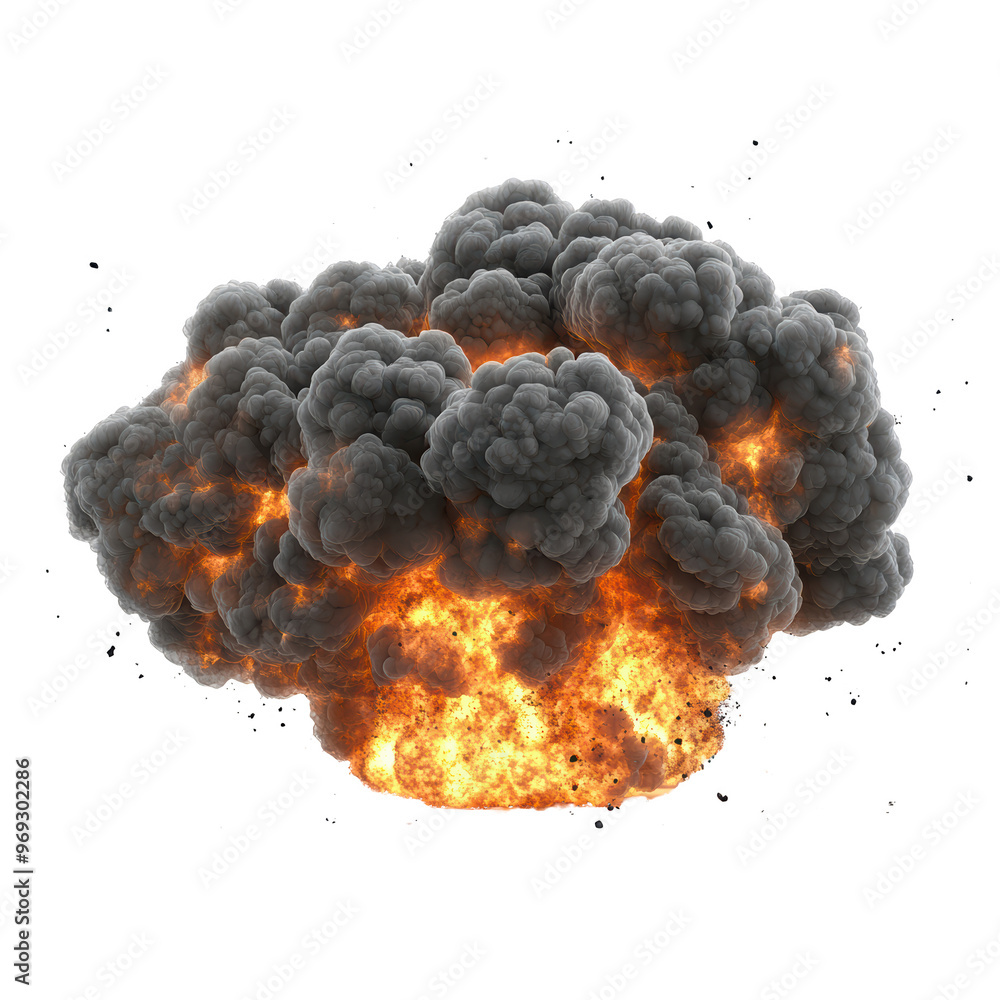 High-resolution image of a powerful explosion with smoke and fire ...