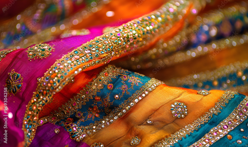 Foto de Embroidery in traditional Asian style. Indian traditional clothing close-up. Fragment of ...