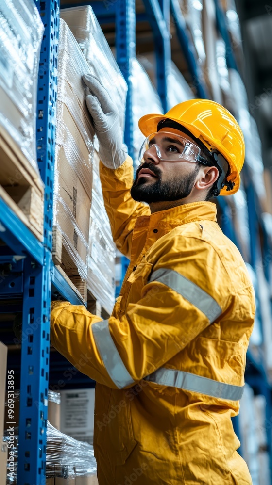 Inspector checking product labels for accuracy in a manufacturing ...