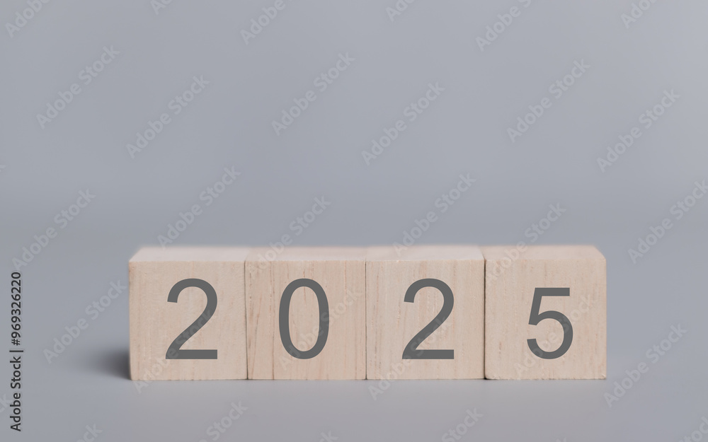 2025 on wooden table. 2025 New Year. Wooden blocks 2025 on neutral grey ...