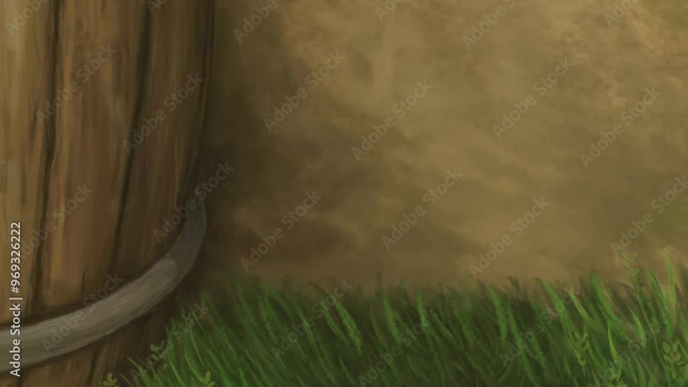 2D animation of Lifting bucket full water next to wall by a woman or ...