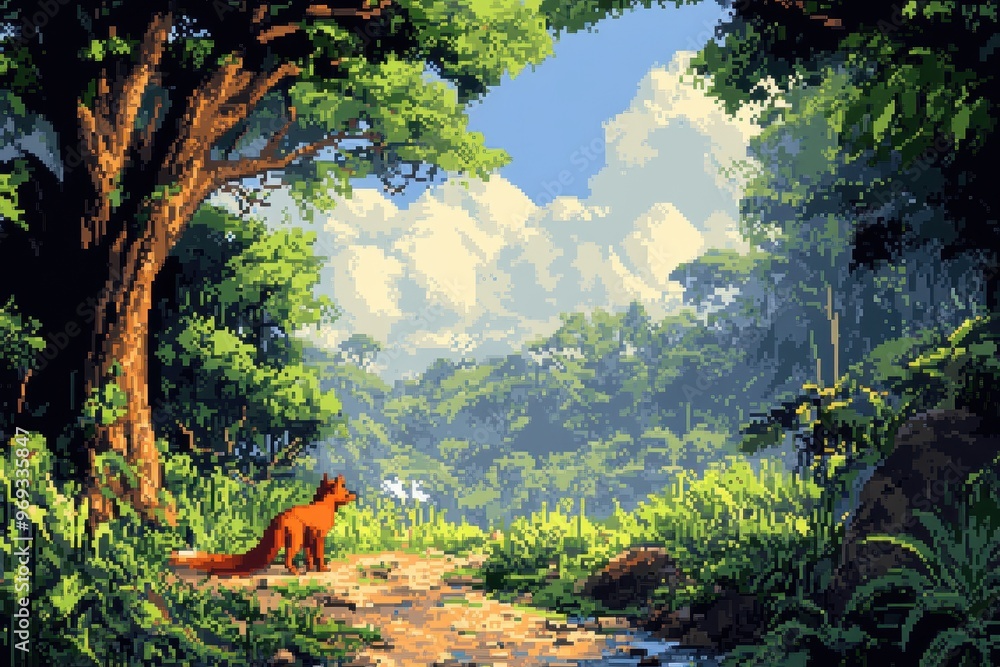 Pixelated Jungle Adventure - Retro 8-Bit Wilderness with Wildlife and ...
