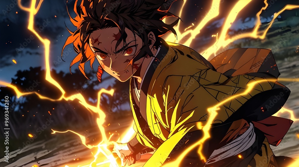 samurai anime, lightning effects, blazing lightning, anime warrior ...