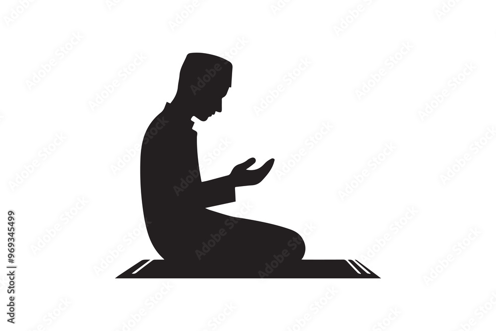 A Muslim man praying dua to Allah silhouette vector illustration Stock ...