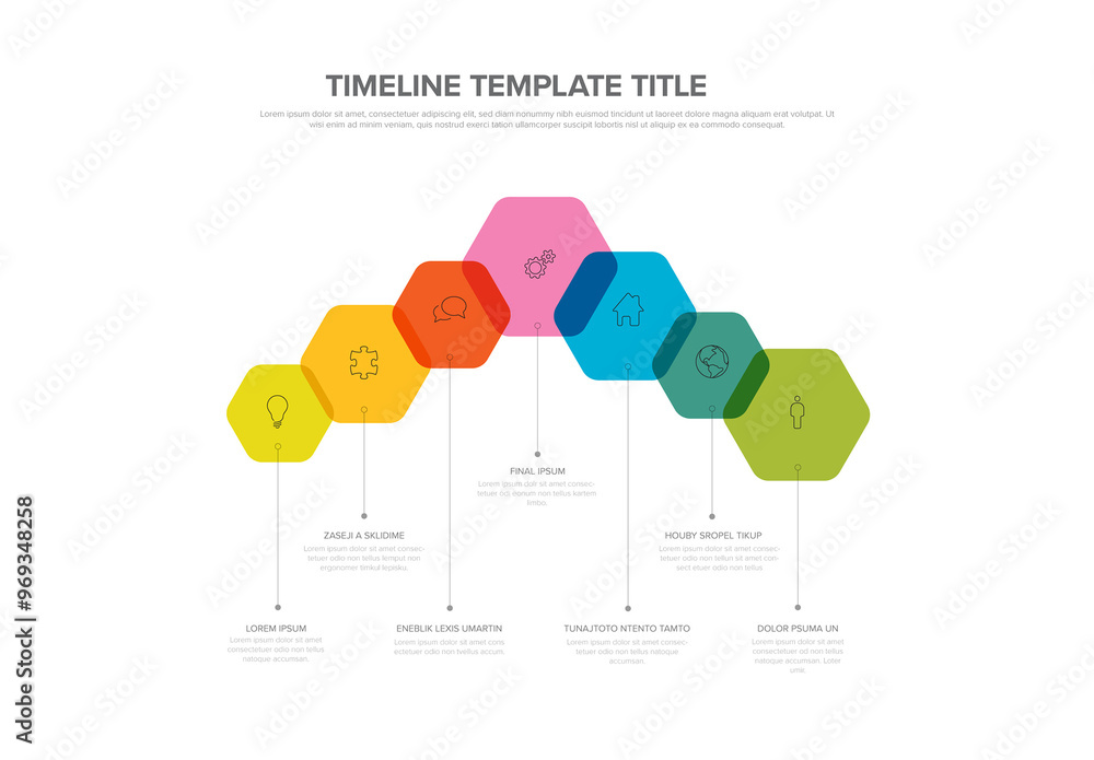 Seven steps in rainbow hexagons infographic template for process ...
