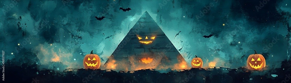 Haunted Pyramid with Glowing Jack o Lanterns at the Entrance in an ...