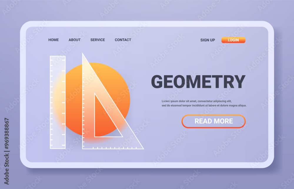 Geometry subject course horizontal landing page. Glass morphism vector ...