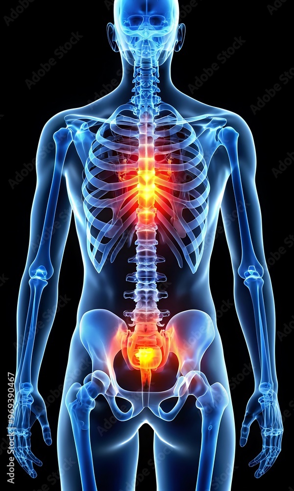 X-Ray View of Human Coccyx Highlighting Pain and Inflammation Areas ...