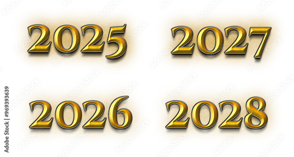 2025 2026 2027 2028 gold text effect isolated background Stock ...