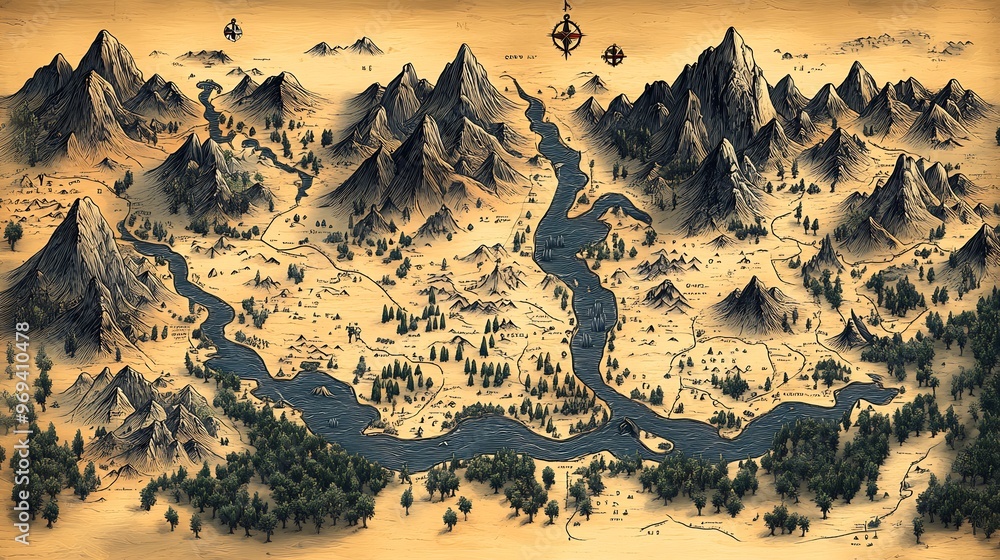 Vector design of a detailed map of a fictional fantasy land with ...