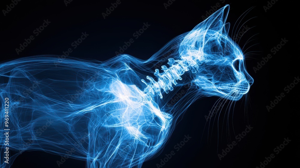 X-ray of a cat showing its skeletal structure, highlighting the spine ...