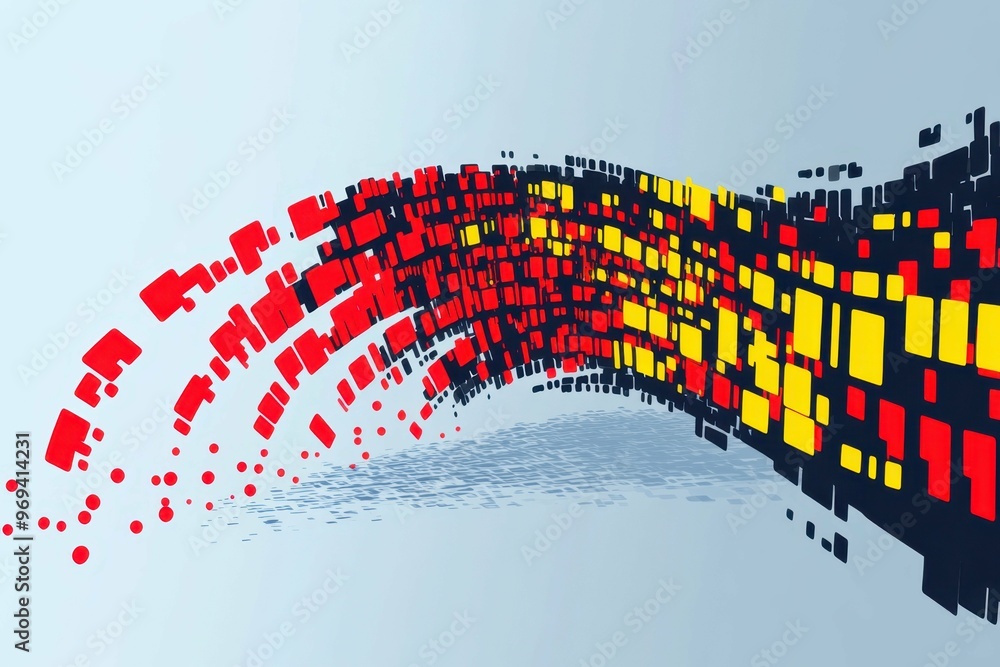 Simplified depictions of binary code being hijacked and funneled into a ...