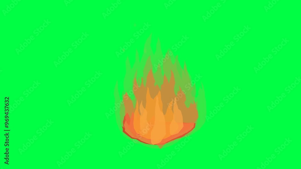 2D animated cycle loop of hot fire burning cartoon in green screen ...
