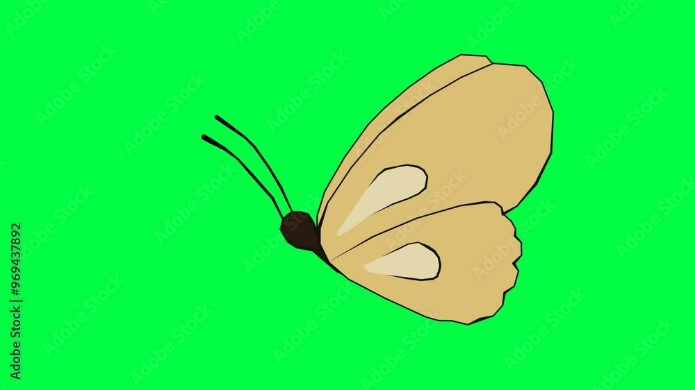 2D animated butterfly character slow flapping cycle resting in green ...