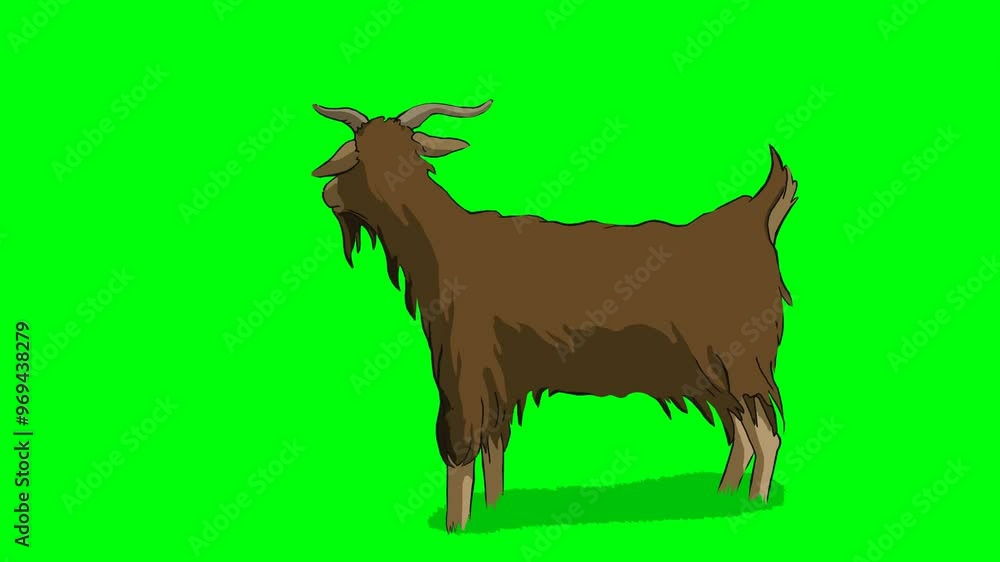 2D animated goat character cycle grazing and raises head in green ...