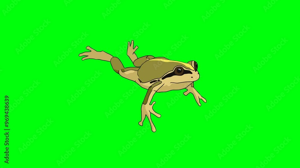 2D animated frog character cycle swimming in cartoon water in green ...