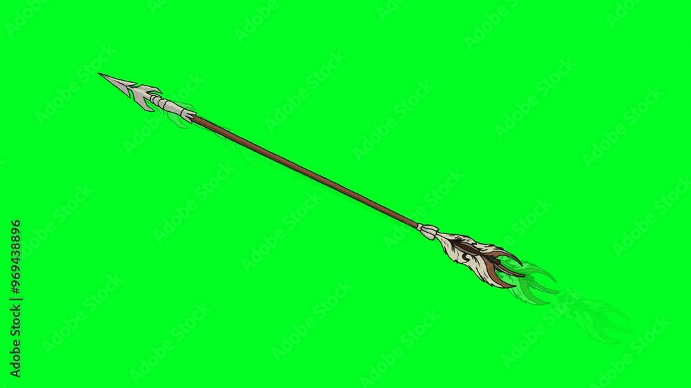 2D animated bow arrow in sky that thrown rotating with speed in green ...