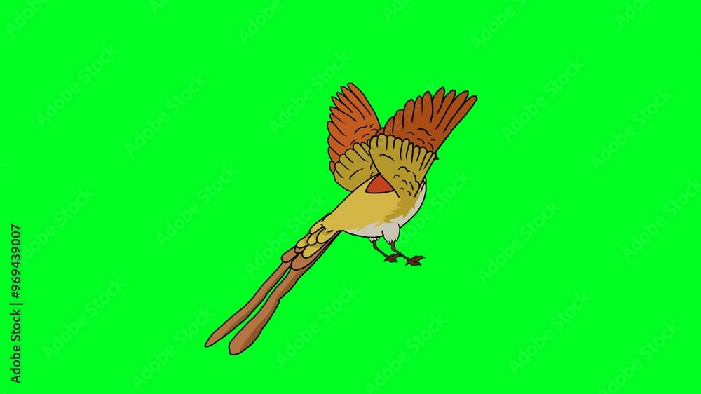 2D animated Beautiful colorful bird character flight cycle in green ...