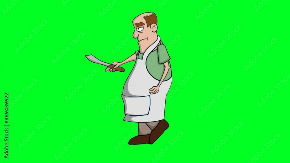 2D animated Butcher character walking cycle with knife in hand, green ...