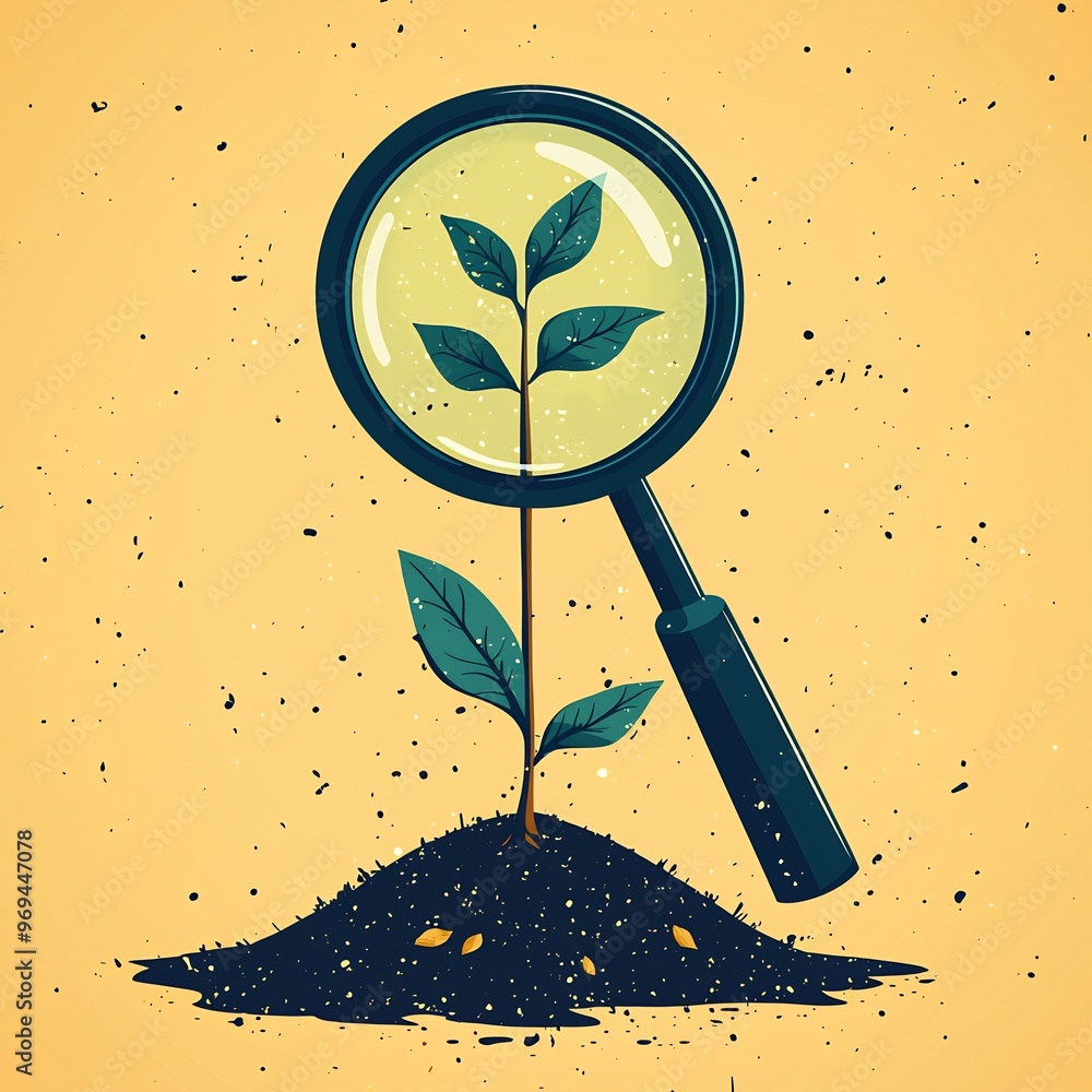 Vector design of a magnifying glass focusing on a small seed turning ...