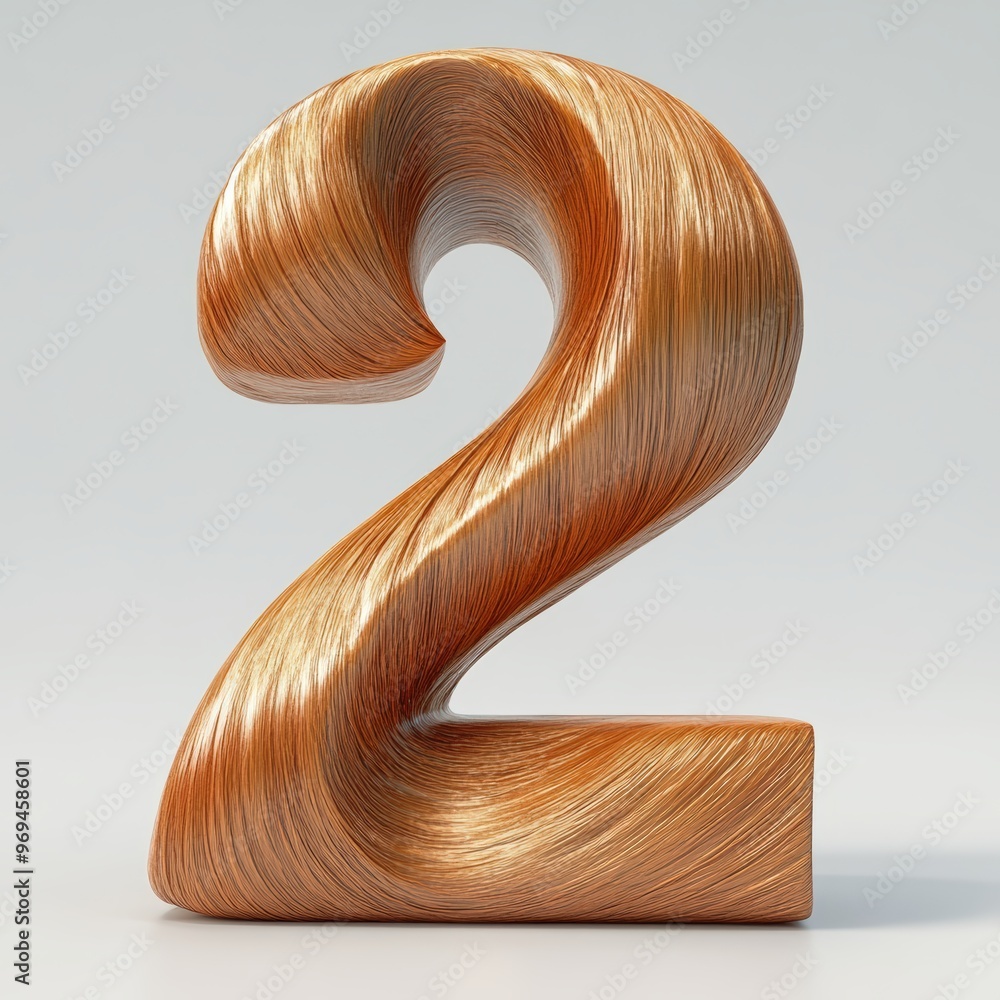 3D number 2 with hair texture realistic modern design, soft lighting ...