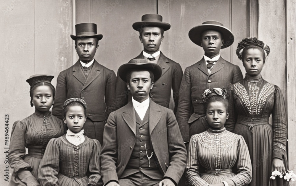 African American family portrait 1900s, nostalgic black and white photo ...