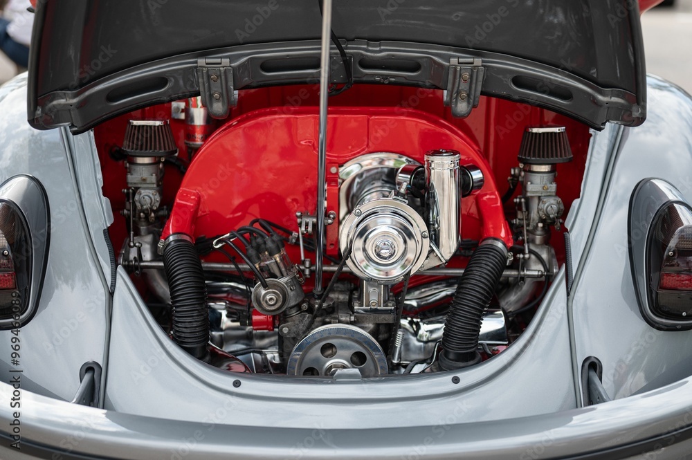 air-cooled 4-cylinder boxer engine of a restored classic Volkswagen ...