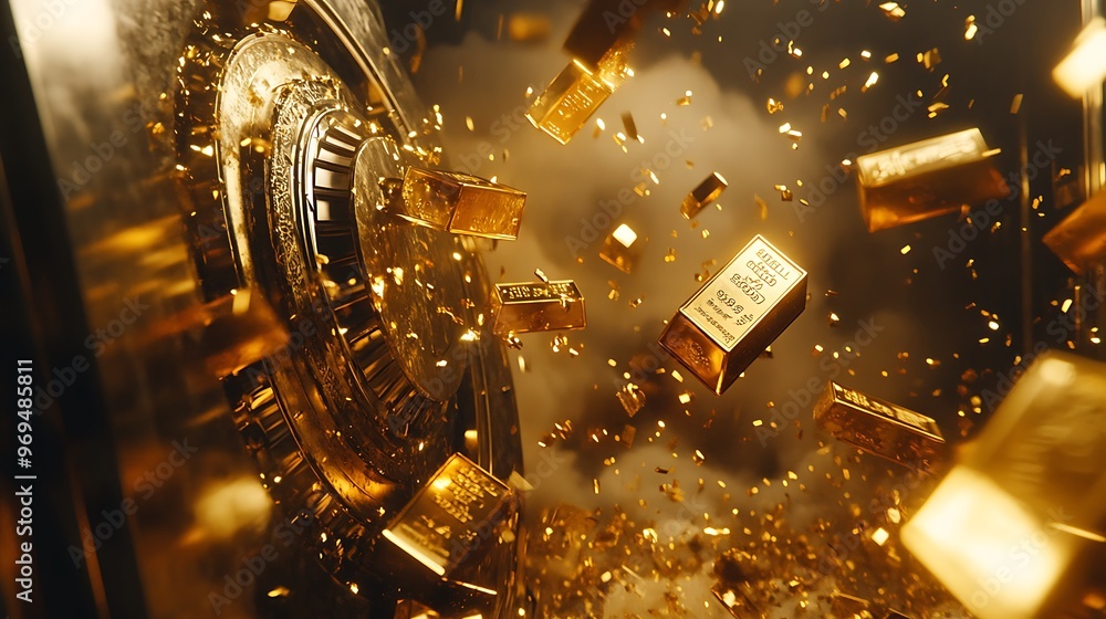 Vault of Wealth: Dramatic Explosion of Gold Bars in Cinematic Slow ...