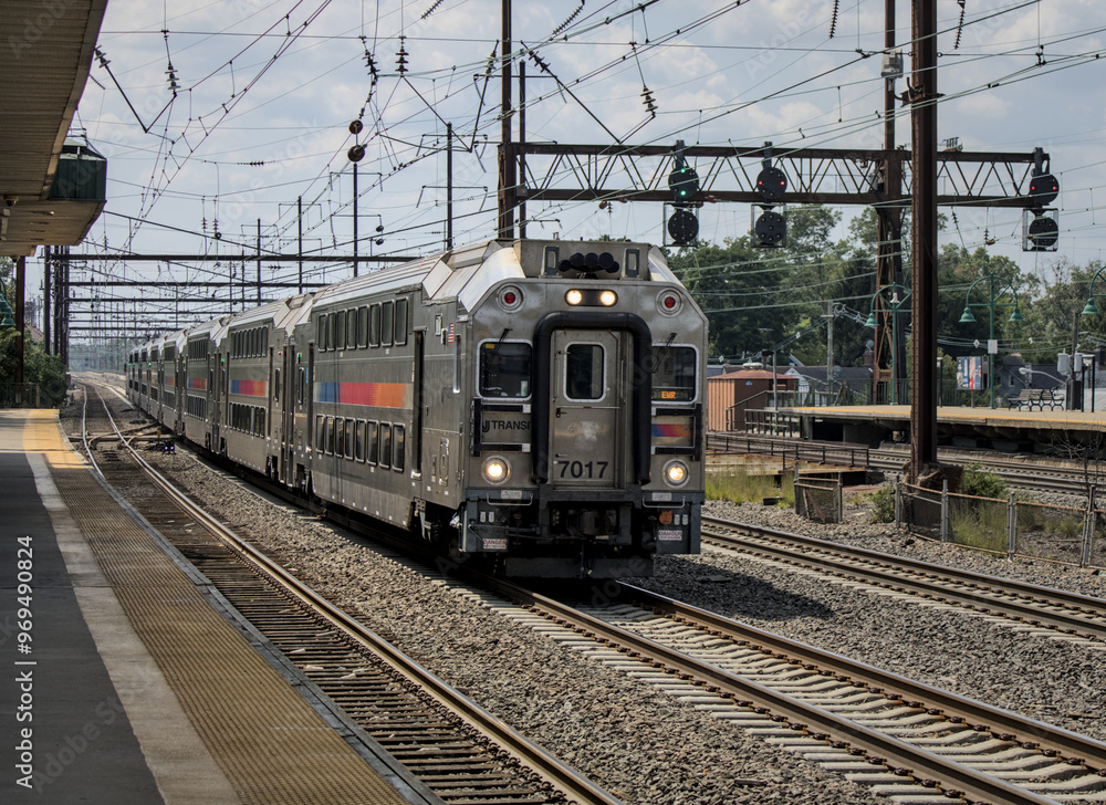 New York City bound NJT New Jersey Transit commuter rail train arriving ...