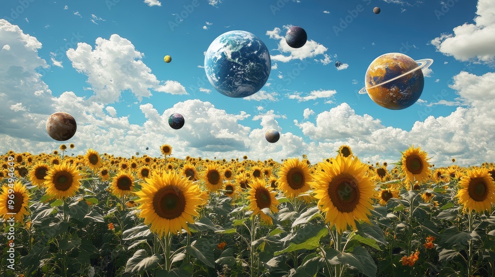 Cosmic Sunflower Field - Stunning landscape of giant sunflowers with ...