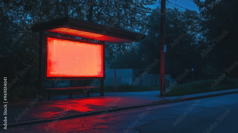 Liminal space photograph of a bus stop in a sleepy suburb at early dawn ...