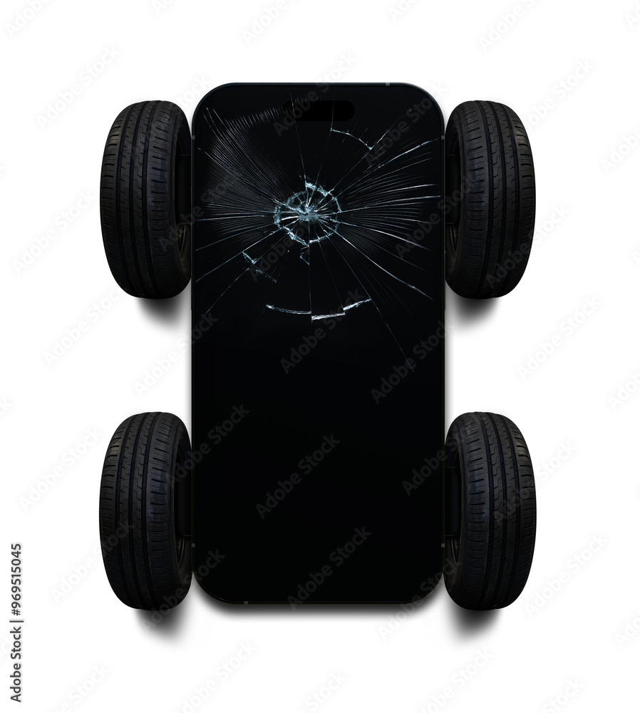 Creative road safety concept using a smartphone symbolizing the dangers ...