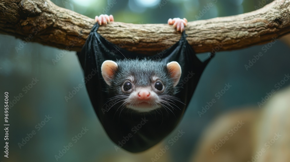 A cute animal hanging upside down from a branch, showcasing its ...
