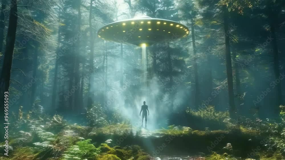 video of A kidnapped man hovers in a beam of light from a UFO, while a ...
