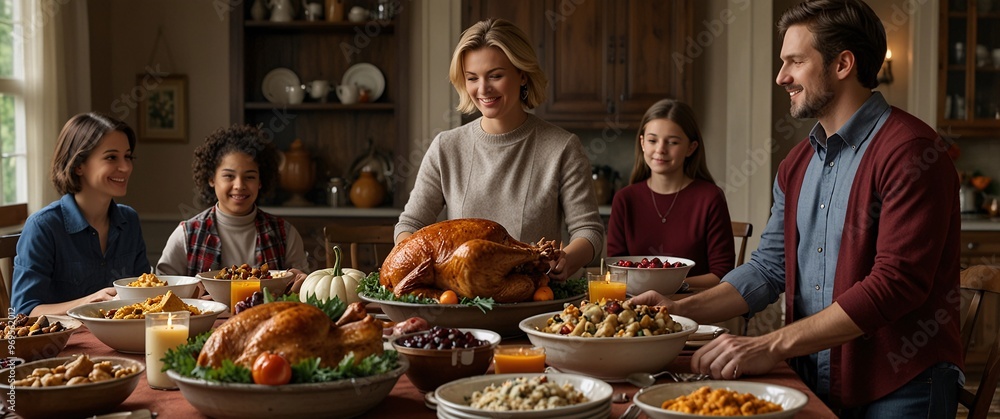 Family Gathering around Thanksgiving Table: A heartwarming scene of a multi-generational family ...