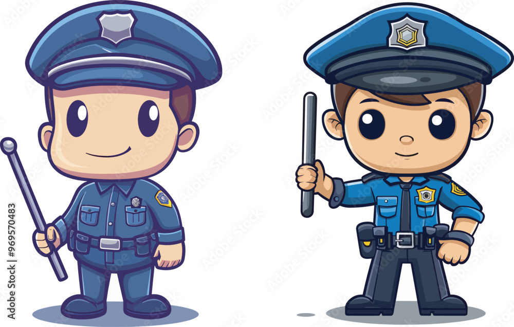 Vetor de Cute Chibi Style Police Officers Law Enforcement Illustration ...
