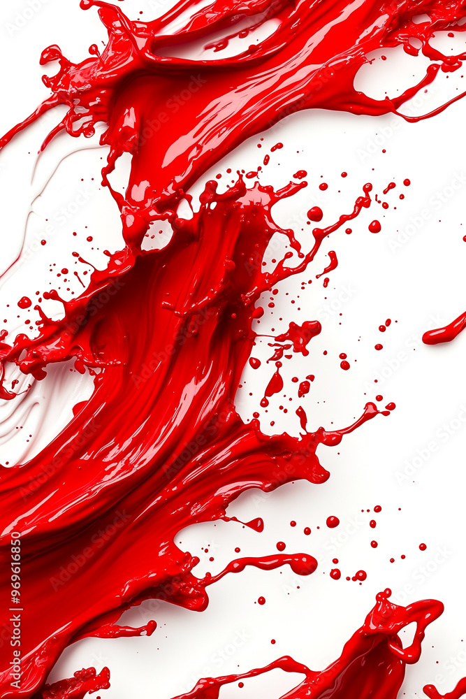 A splash of red paint on a white background. The red paint is ...