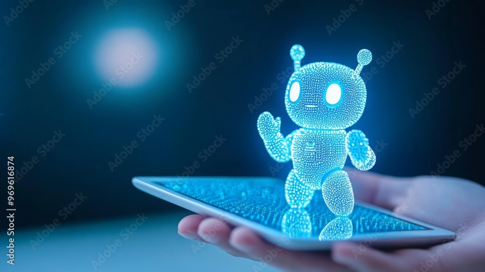 bot icon emerging from a digital tablet, AI-Powered Digital Assistants ...