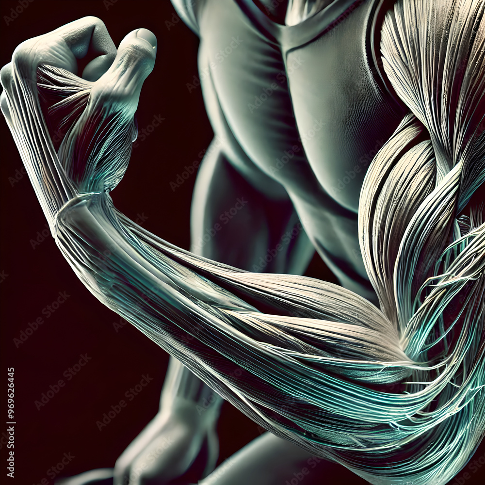 Contraction of biceps muscle during a curl exercise. muscle fibers ...