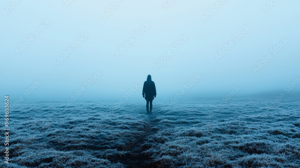 How does the image of a lone figure in the wilderness evoke themes of ...