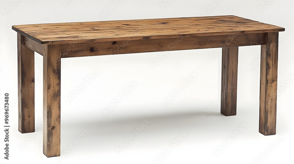 Rustic farmhouse style table with a distressed wood finish isolated on ...